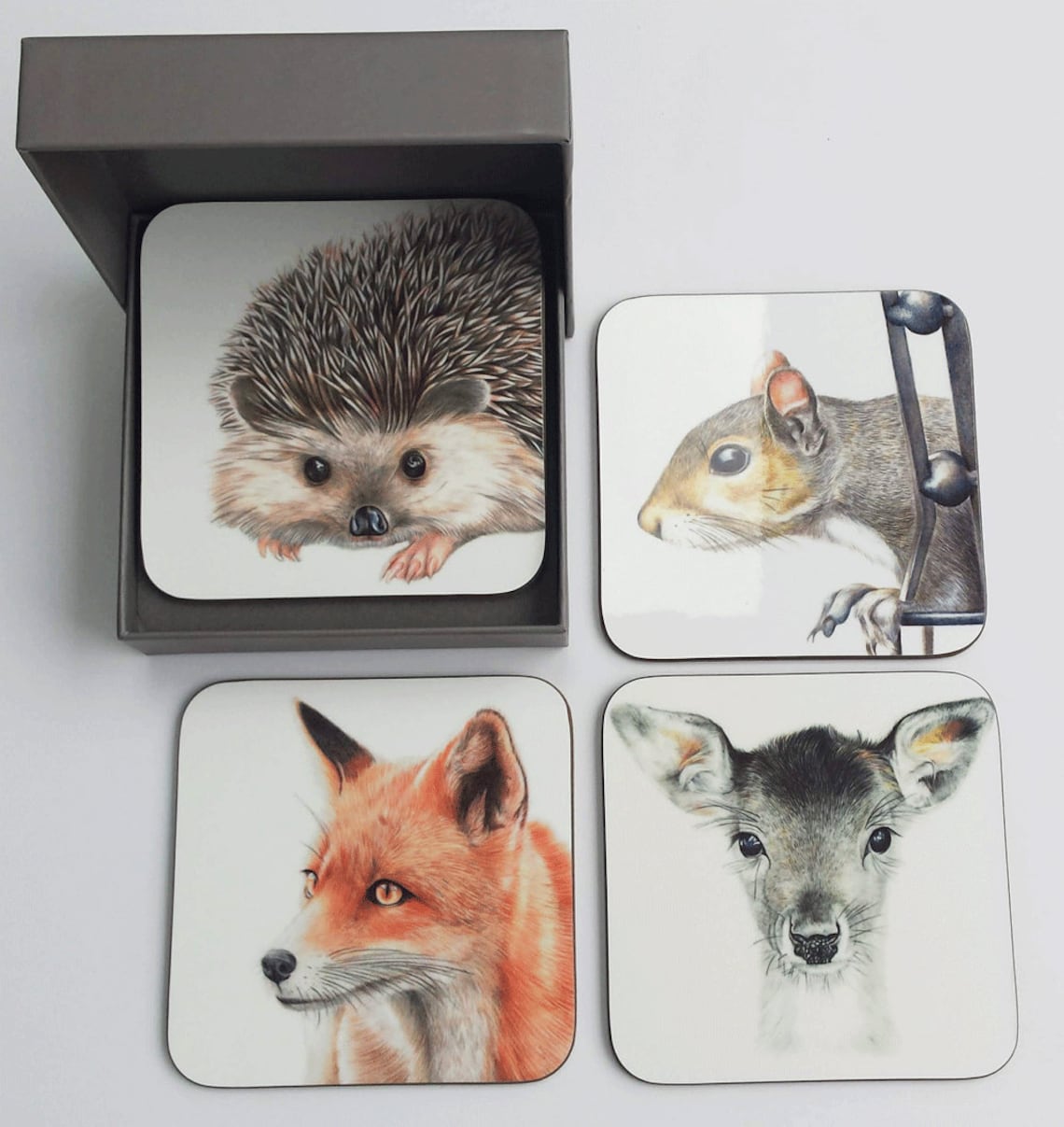 Woodland Coaster Set of 4 in Gift Box, Coaster Holder Available ...