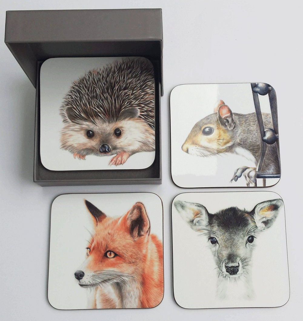 Woodland Coaster Set of 4 in Gift Box, Coaster Holder Available ...