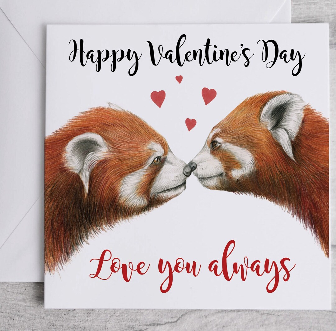 Red Panda Valentines Card, Cute Animal Valentines Card, Red Pandas ...