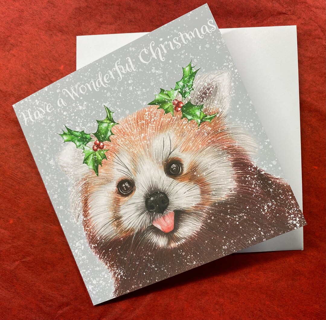 Personalised Christmas Red Panda Card, Square Red Panda Christmas Card ...