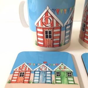Beach Hut Mug, Brightly Coloured Beach Hut Mug, Personalised Mug, Mug ...