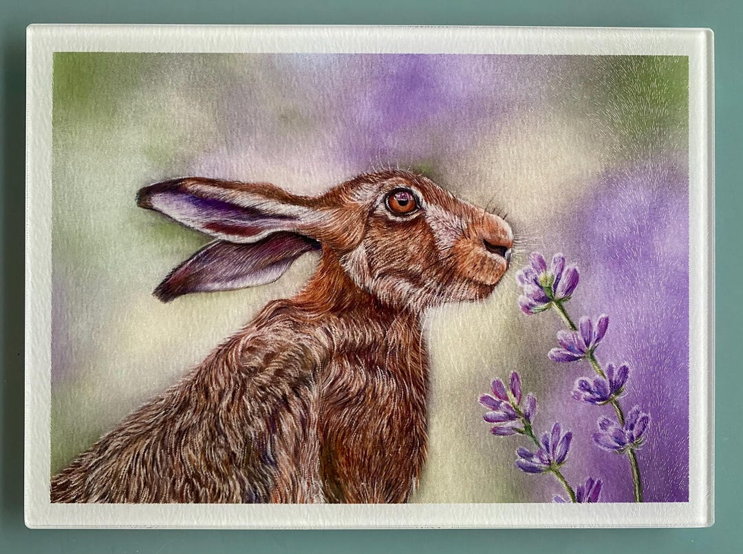 Hare Glass Chopping Board: Pastel Hare Painting Worksaver - Etsy