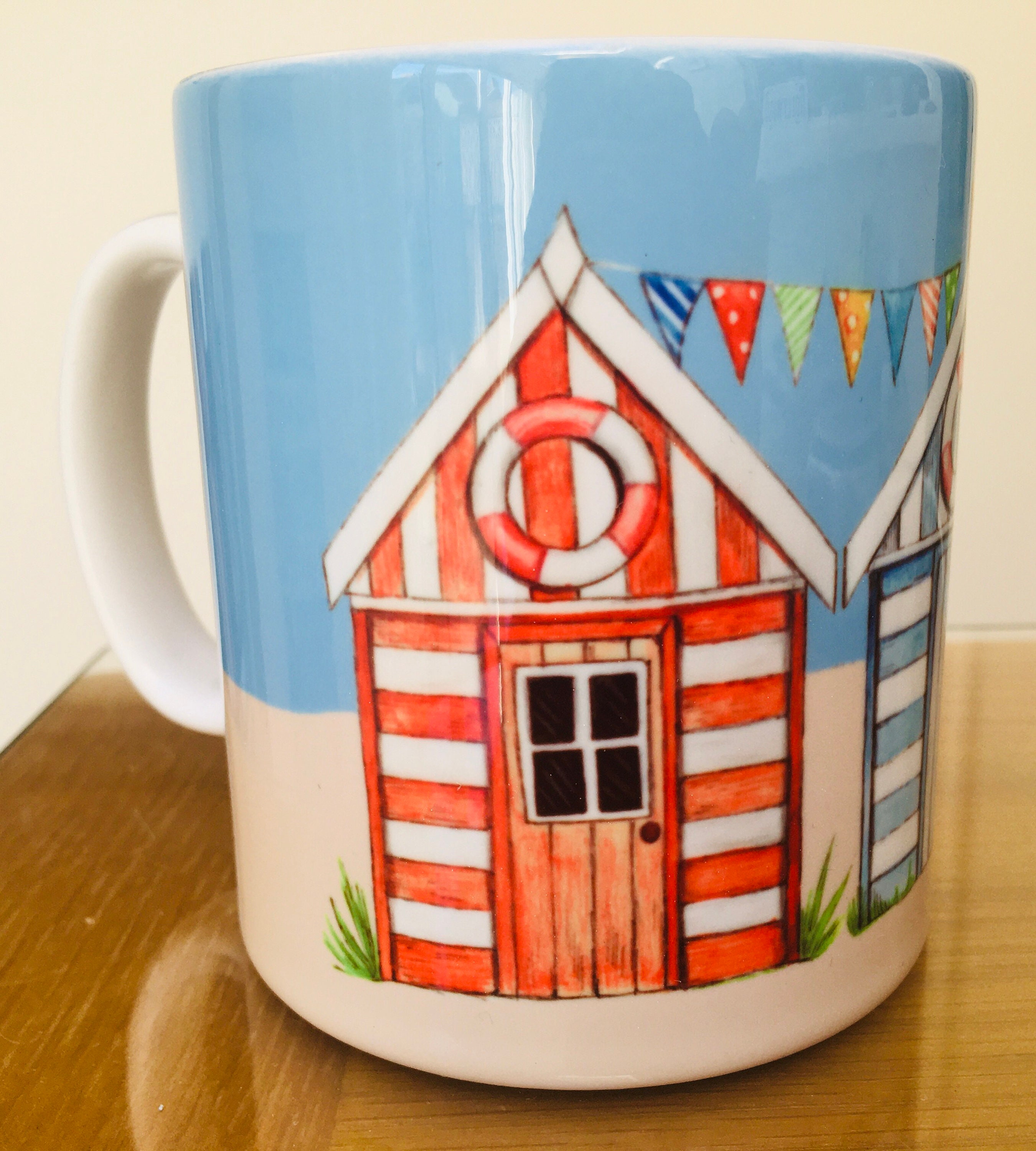 Beach Hut Mug, Brightly Coloured Beach Hut Mug, Personalised Mug, Mug ...