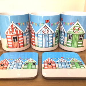 Beach Hut Mug, Brightly Coloured Beach Hut Mug, Personalised Mug, Mug ...