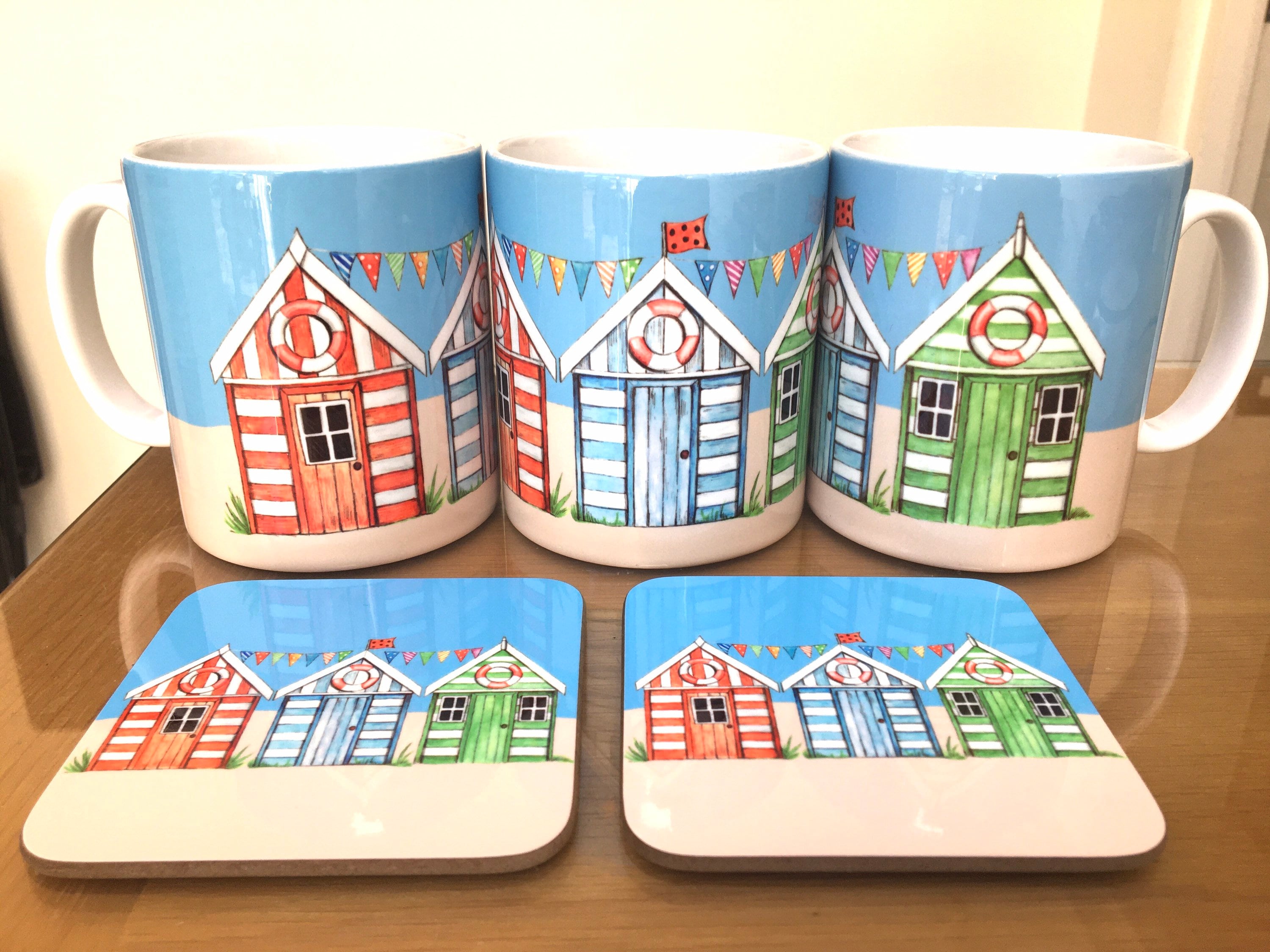 Beach Hut Mug, Brightly Coloured Beach Hut Mug, Personalised Mug, Mug ...