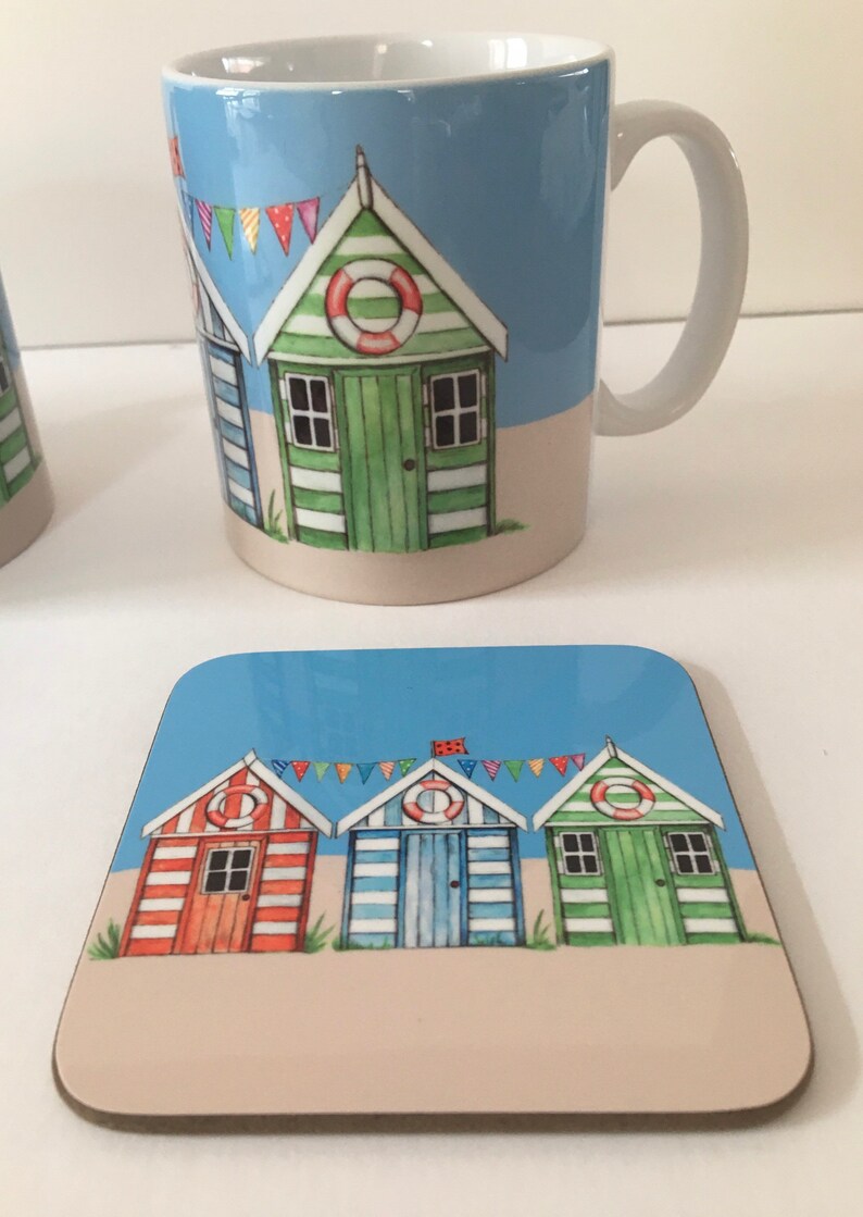 Beach Hut Mug, Brightly Coloured Beach Hut Mug, Personalised Mug, Mug ...