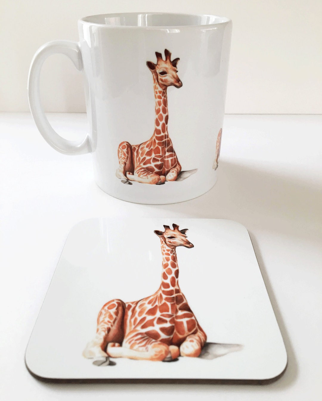 Personalised Baby Giraffe Illustrated Mug and Coaster Gift Set, Giraffe ...