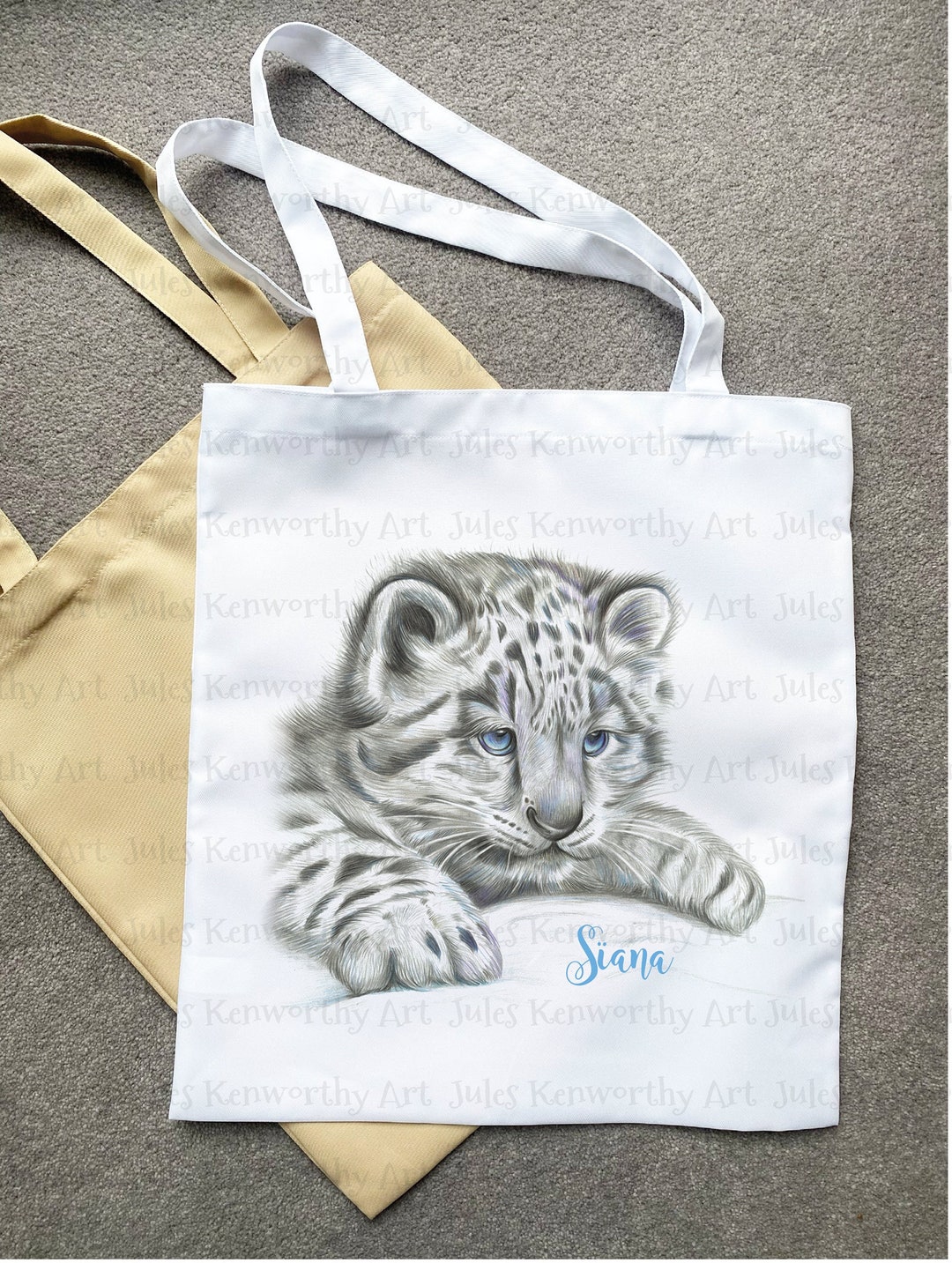 Snow Leopard Tote Bag, Personalised Snow Leopard Tote Bag, Soft Tote ...