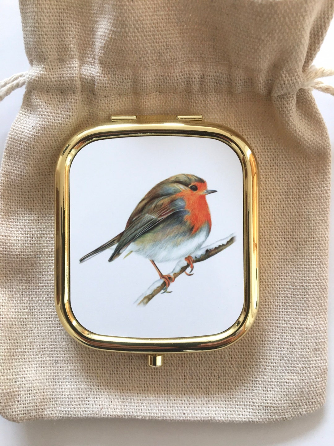Personalised Robin Pocket Mirror, Robin Illustration, Robin Compact ...