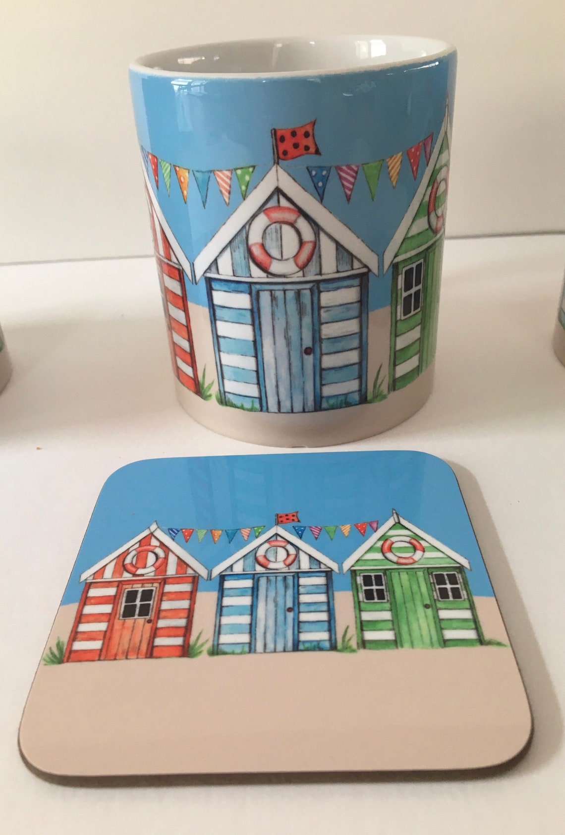 Beach Hut Mug, Brightly Coloured Beach Hut Mug, Personalised Mug, Mug ...
