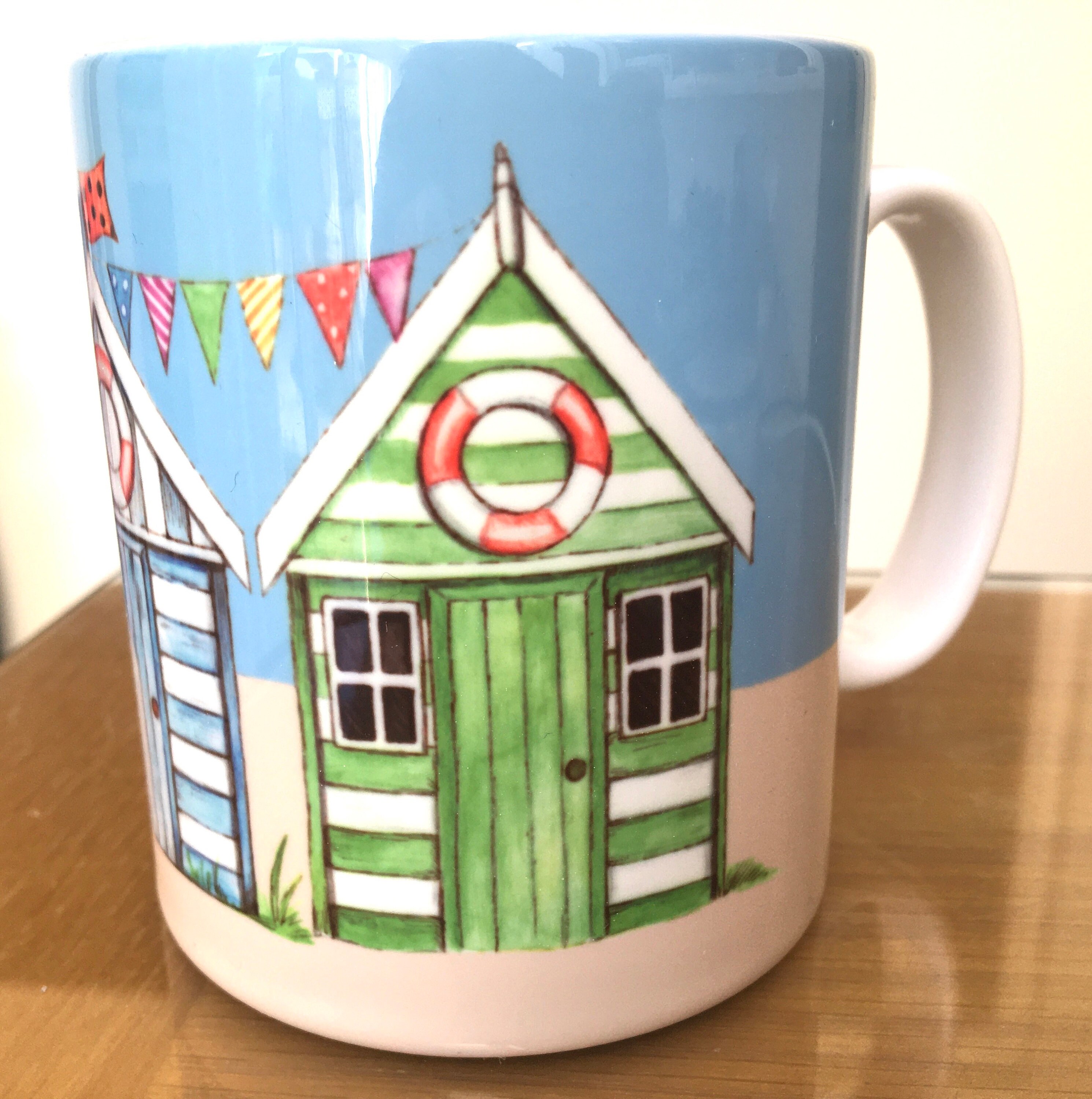 Beach Hut Mug, Brightly Coloured Beach Hut Mug, Personalised Mug, Mug ...