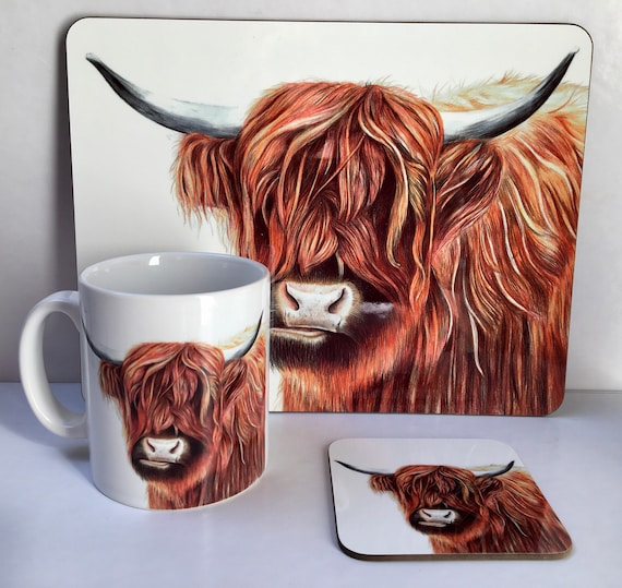 Highland Cow Mug Highland Cow Gift Set Mug and Coaster | Etsy