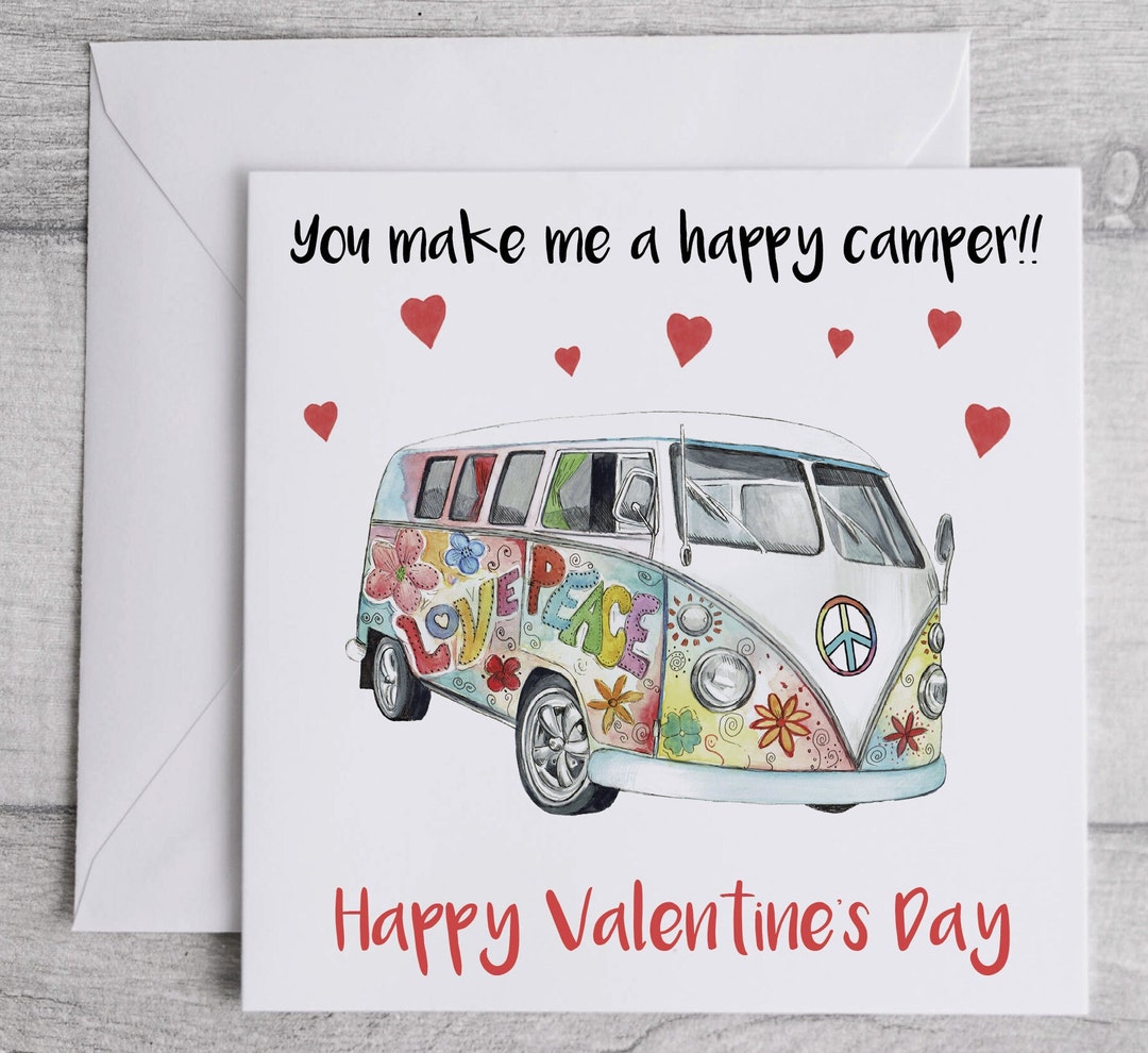 Valentines Card, Camper Van Valentines Card, Happy Campers Valentines ...