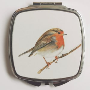 Personalised Robin Pocket Mirror, Robin Illustration, Robin Compact ...