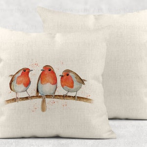 3 Robin Linen Cushion, Robin Gift, 40 X 40, Linen Cushion With Inner ...
