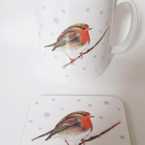Robin Christmas Mug or Robin Mug & Coaster Gift Set, Robin in ...