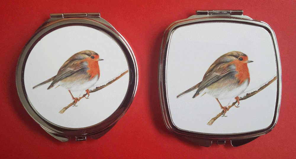 Personalised Robin Pocket Mirror, Robin Illustration, Robin Compact ...