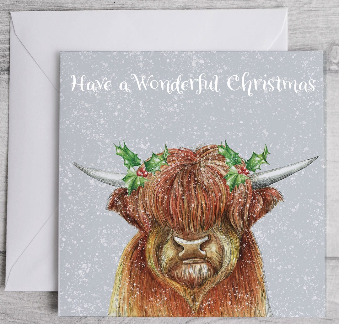 Watercolor Highland Cow Christmas Card: Personalised Holiday Card - Etsy