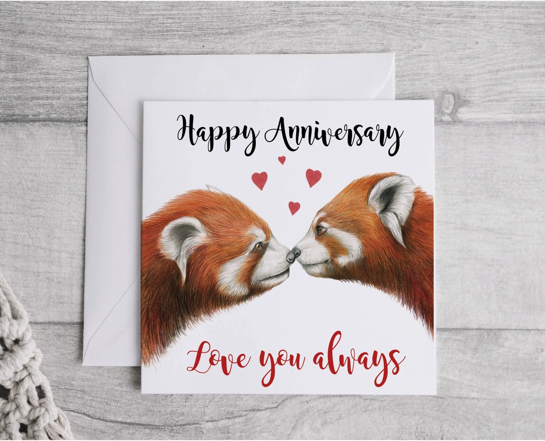 Red Panda Anniversary Card Cute Animal Anniversary Card Red - Etsy