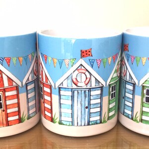Beach Hut Mug, Brightly Coloured Beach Hut Mug, Personalised Mug, Mug ...