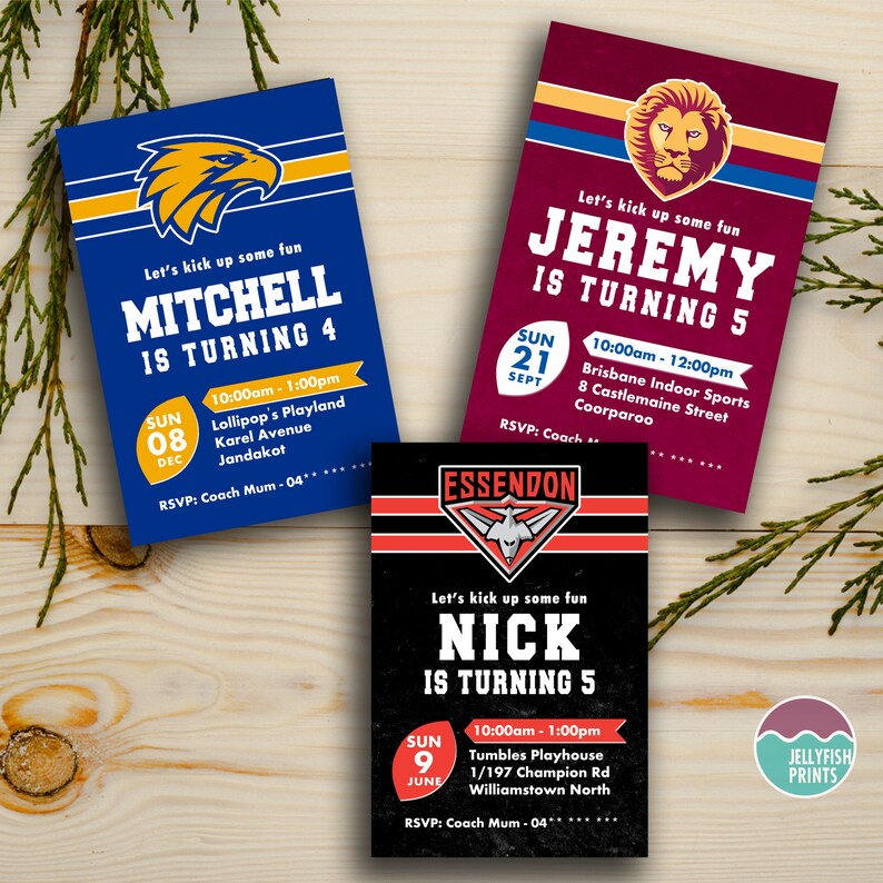 AFL Hawthorn Hawks Party Invitation. Printable AFL Birthday Invitation ...