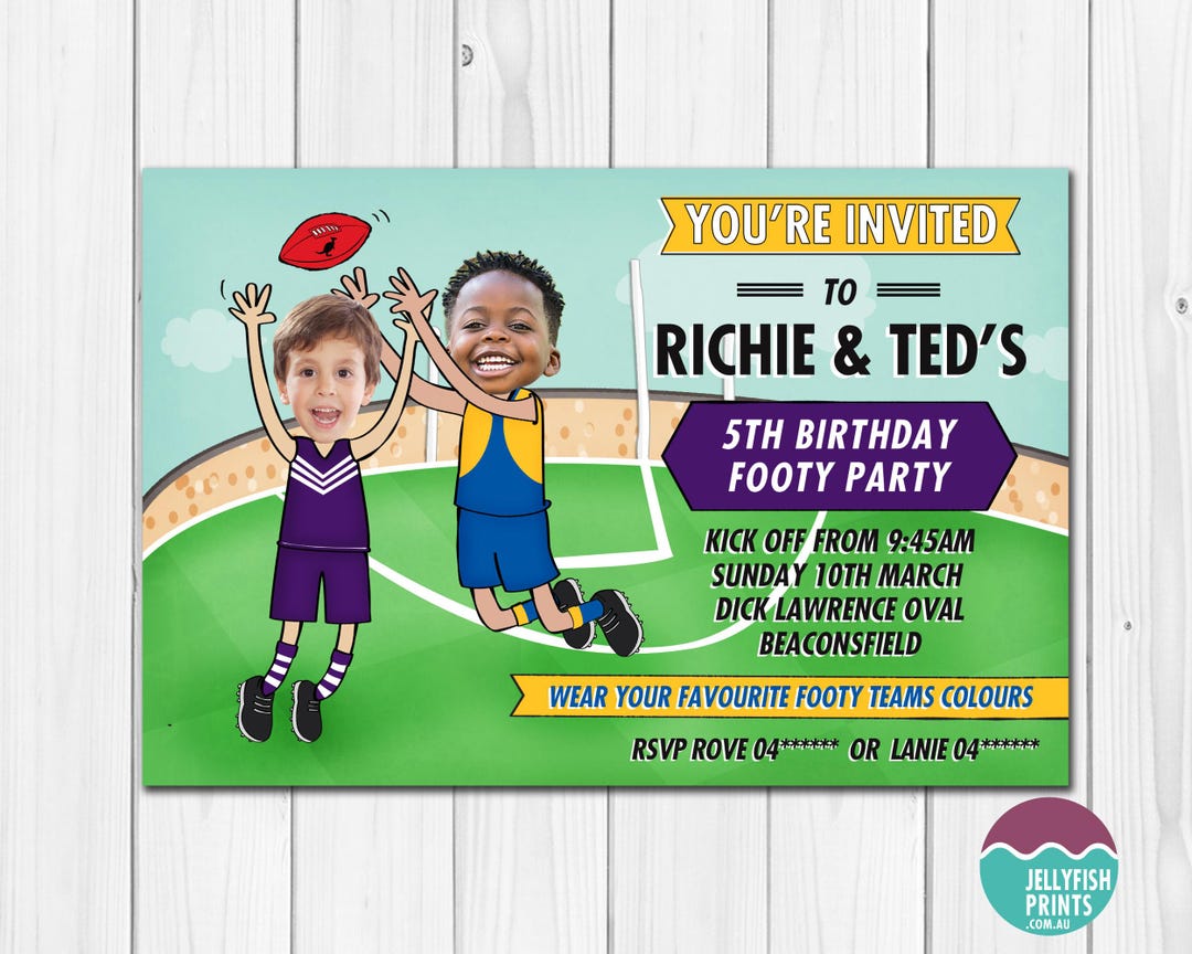Afl-themed Double Birthday Party Invitation – Personalized With Two ...