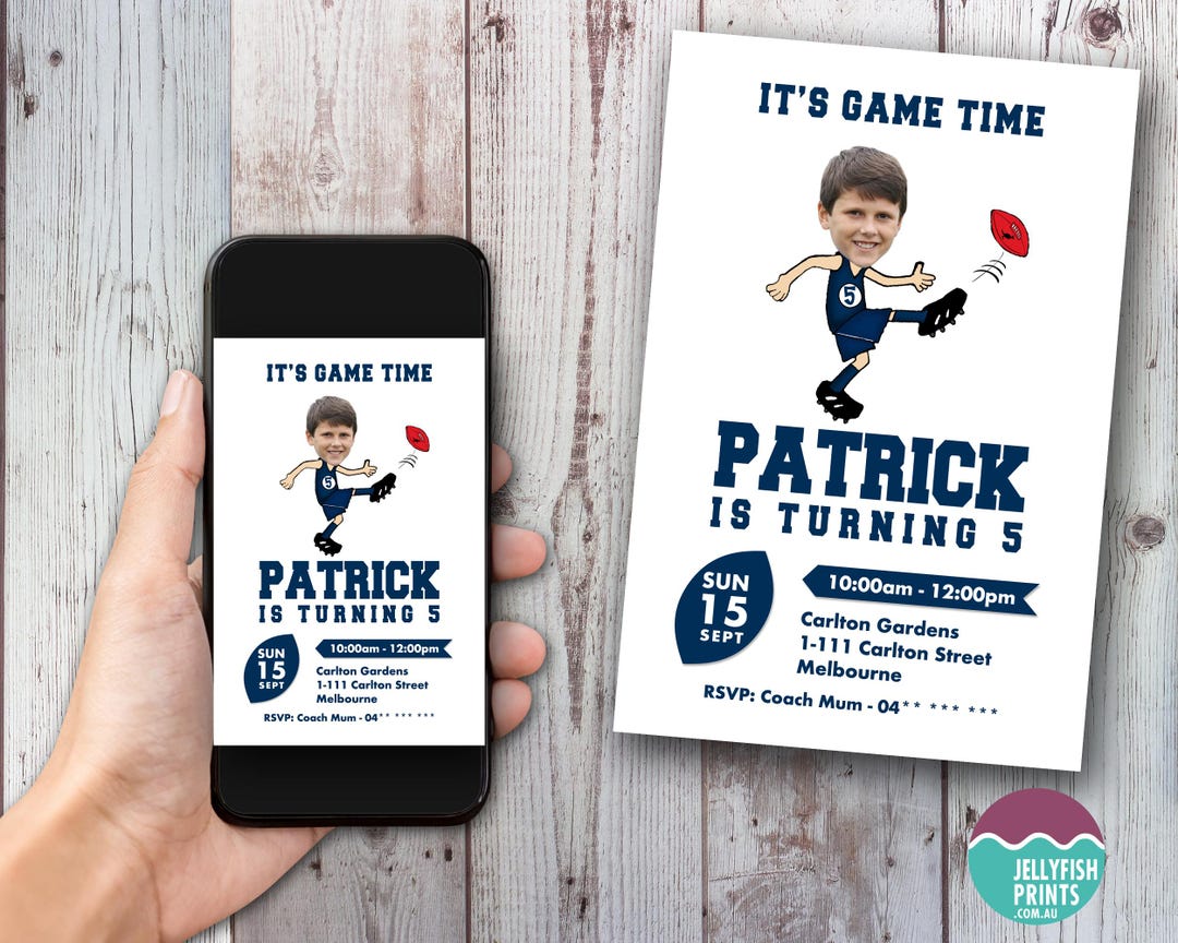 CARLTON BLUES - Afl Birthday Invitation - Add Your Face - Printable ...