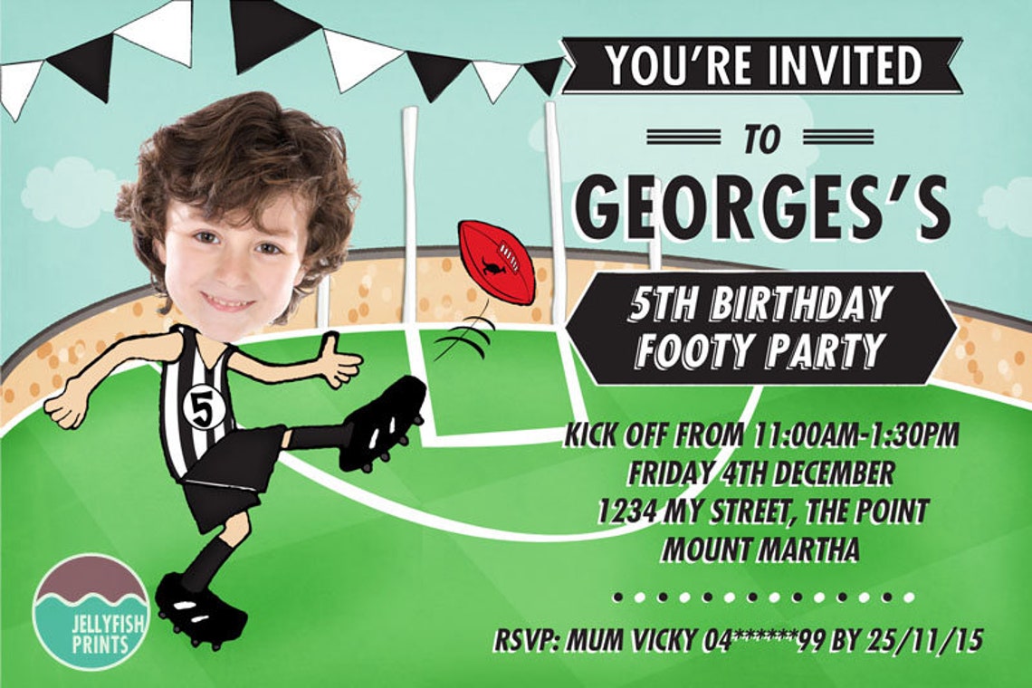 Invitación de cumpleaños imprimible de AFL Footy Fiesta de fútbol ...