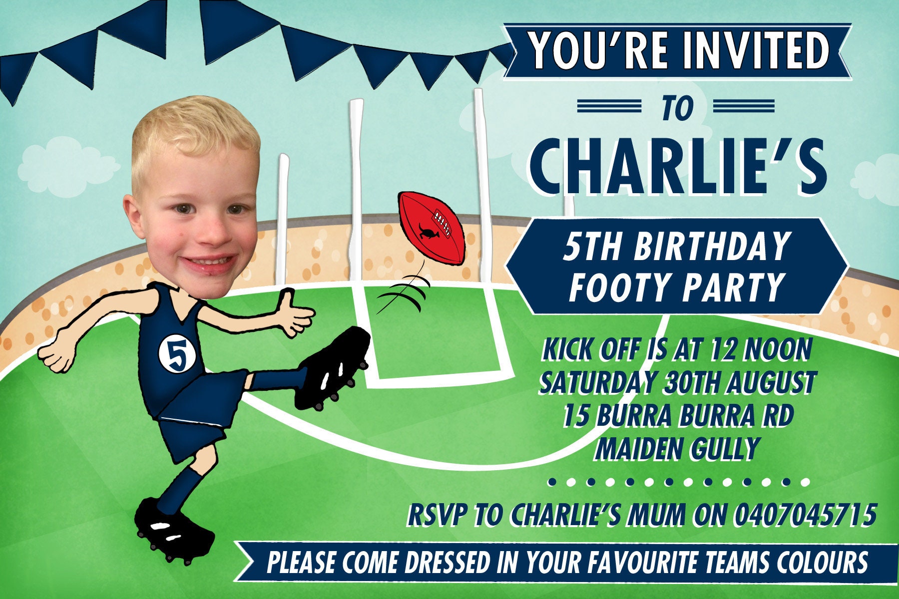 AFL Footy Printable Birthday Invitation - Football Party , Aussie Rules ...