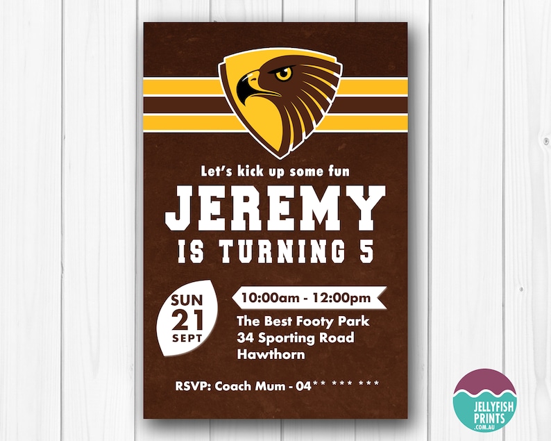 AFL Hawthorn Hawks Party Invitation. Printable AFL Birthday Invitation ...