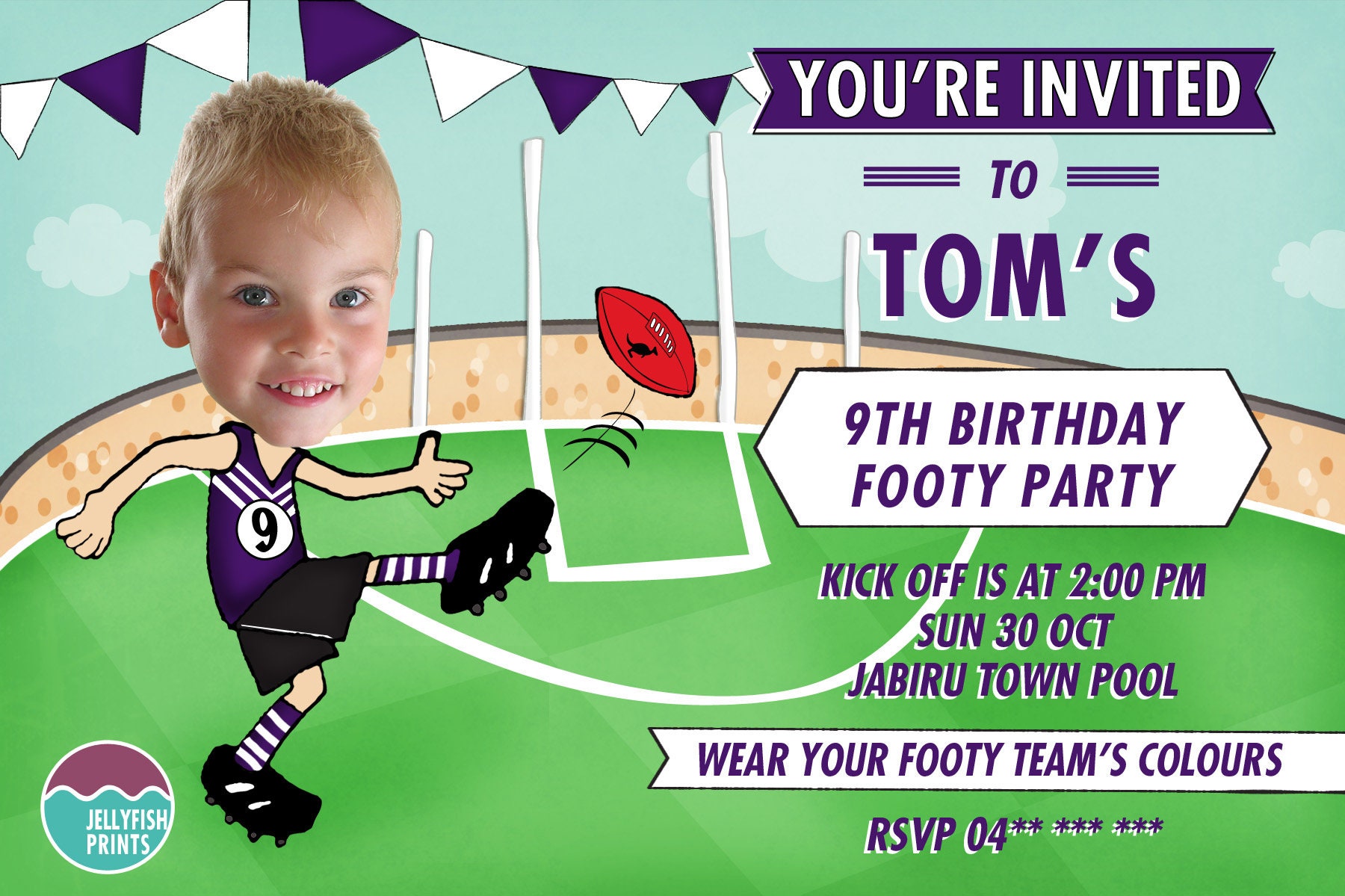 AFL Football Party Printable Birthday Invitation - Footy , Aussie Rules ...