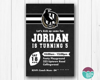 Editable Collingwood Magpies Birthday Invitation | Canva Digital ...