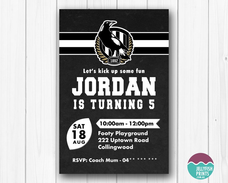 AFL Collingwood Magpies Party Invitation. Printable AFL Birthday ...