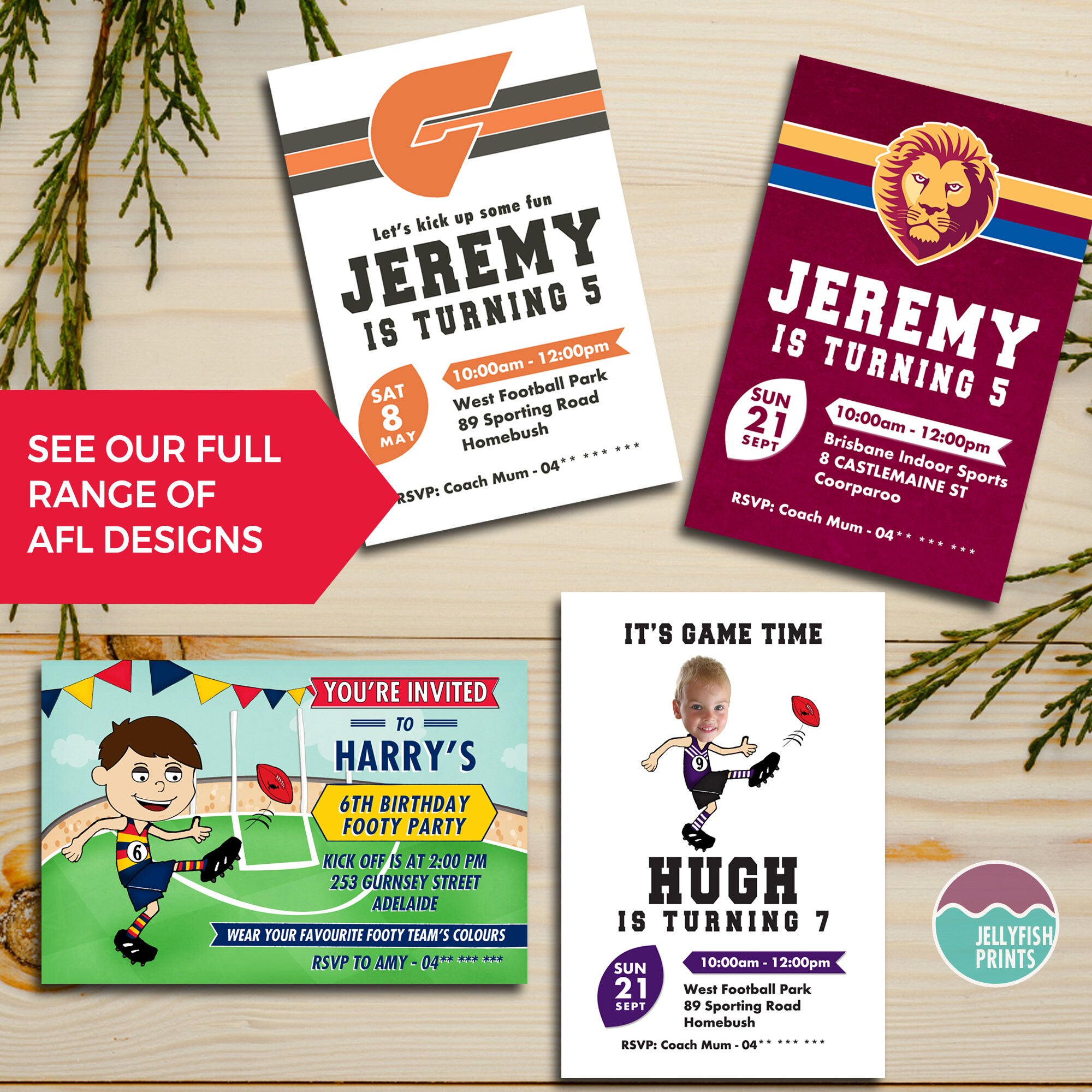 AFL Football Printable Birthday Invitation - Customised Add Your FACE ...