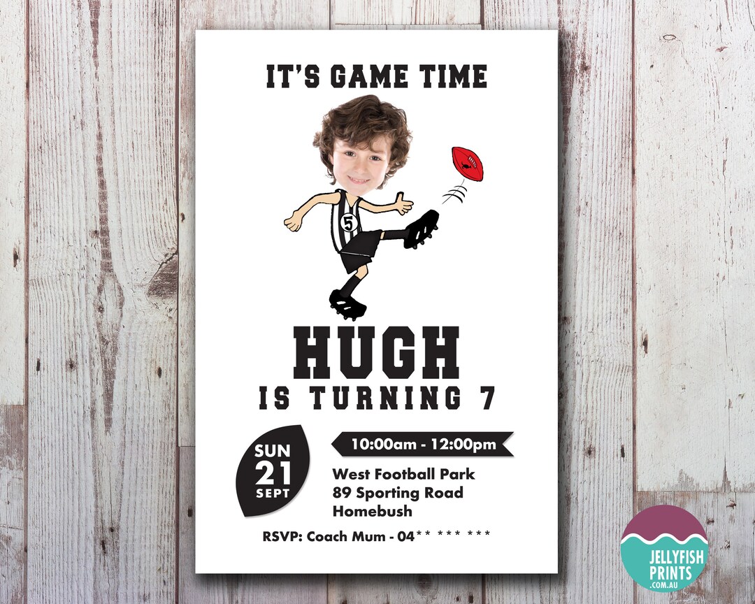AFL Birthday Invitation Collingwood Aussie Rules Printable Invite ...