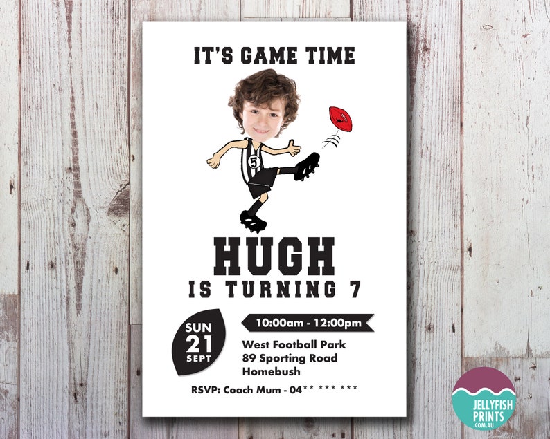 AFL Birthday Invitation - Collingwood Aussie Rules Printable Invite ...
