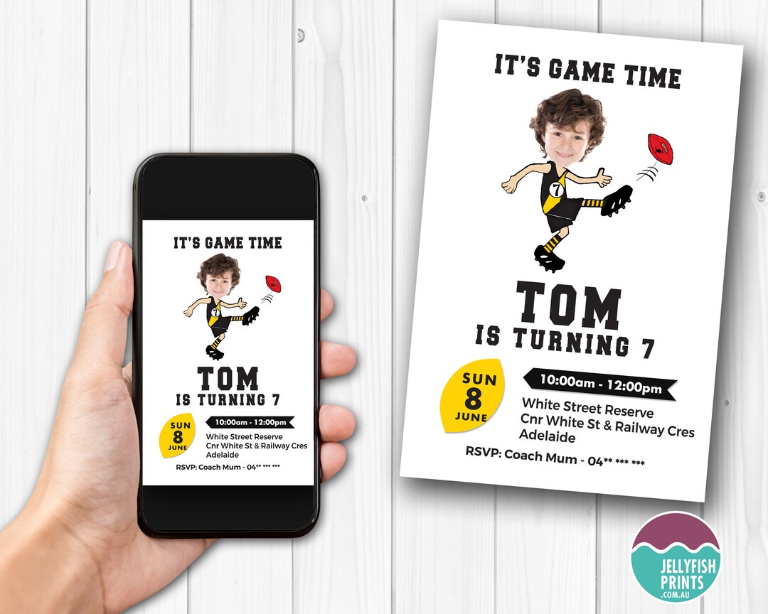Richmond Tigers AFL Birthday Invitation Add Your Face Printable Digital ...