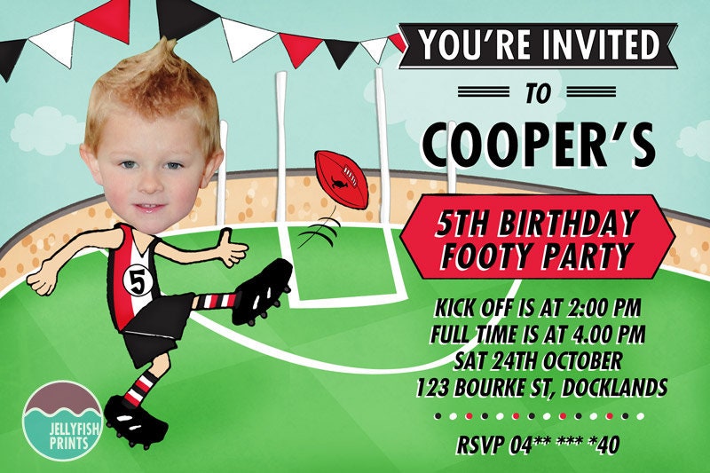 AFL Football Party Printable Birthday Invitation - Footy , Aussie Rules ...