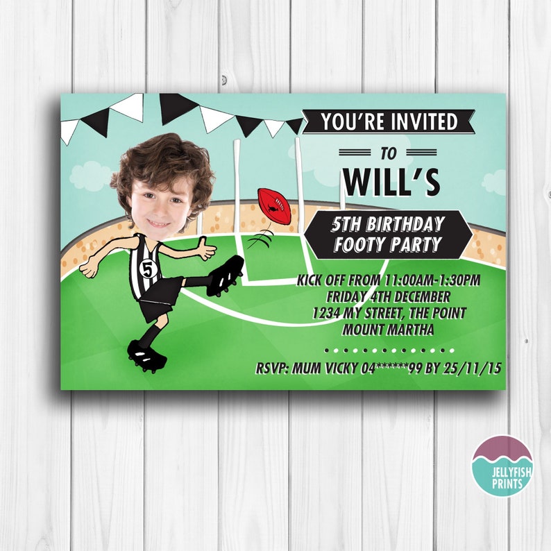 AFL Football Printable Birthday Invitation - Customised Add Your FACE ...