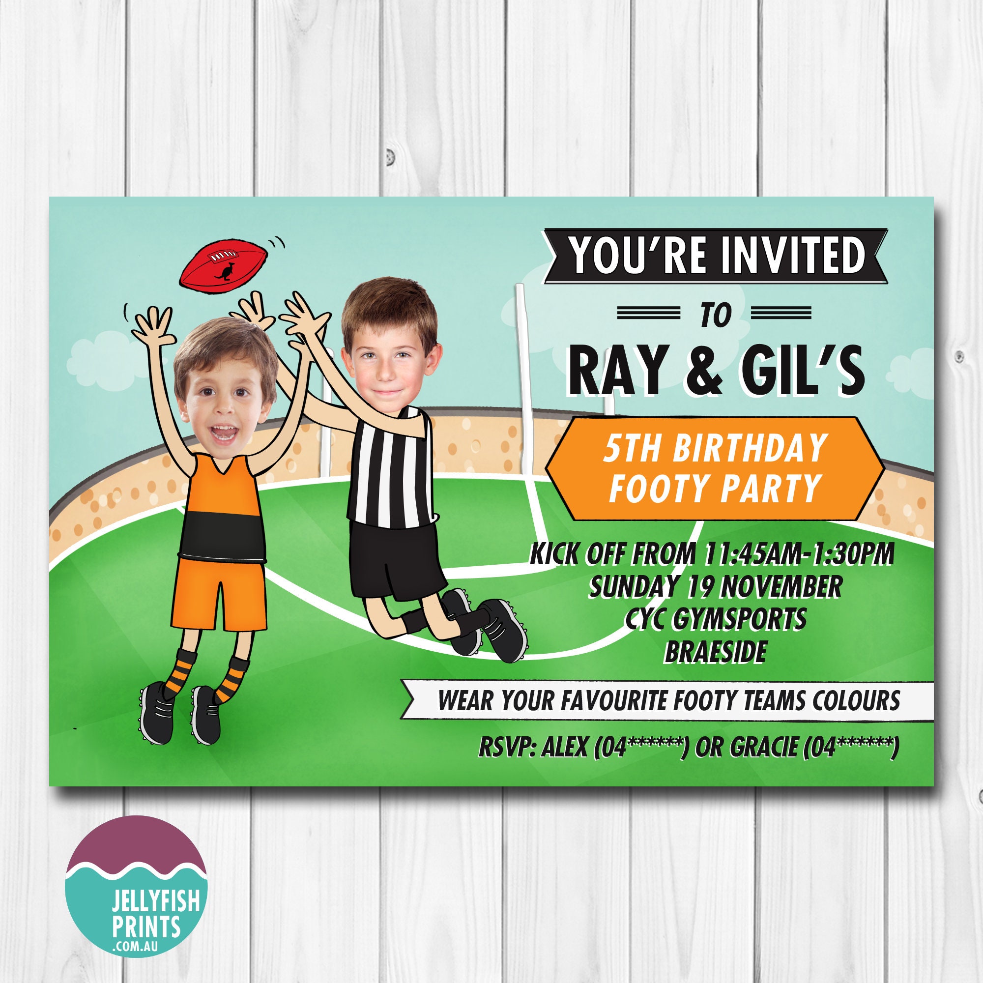 TWINS AFL Football Printable Birthday Invitation - Two Characters ...