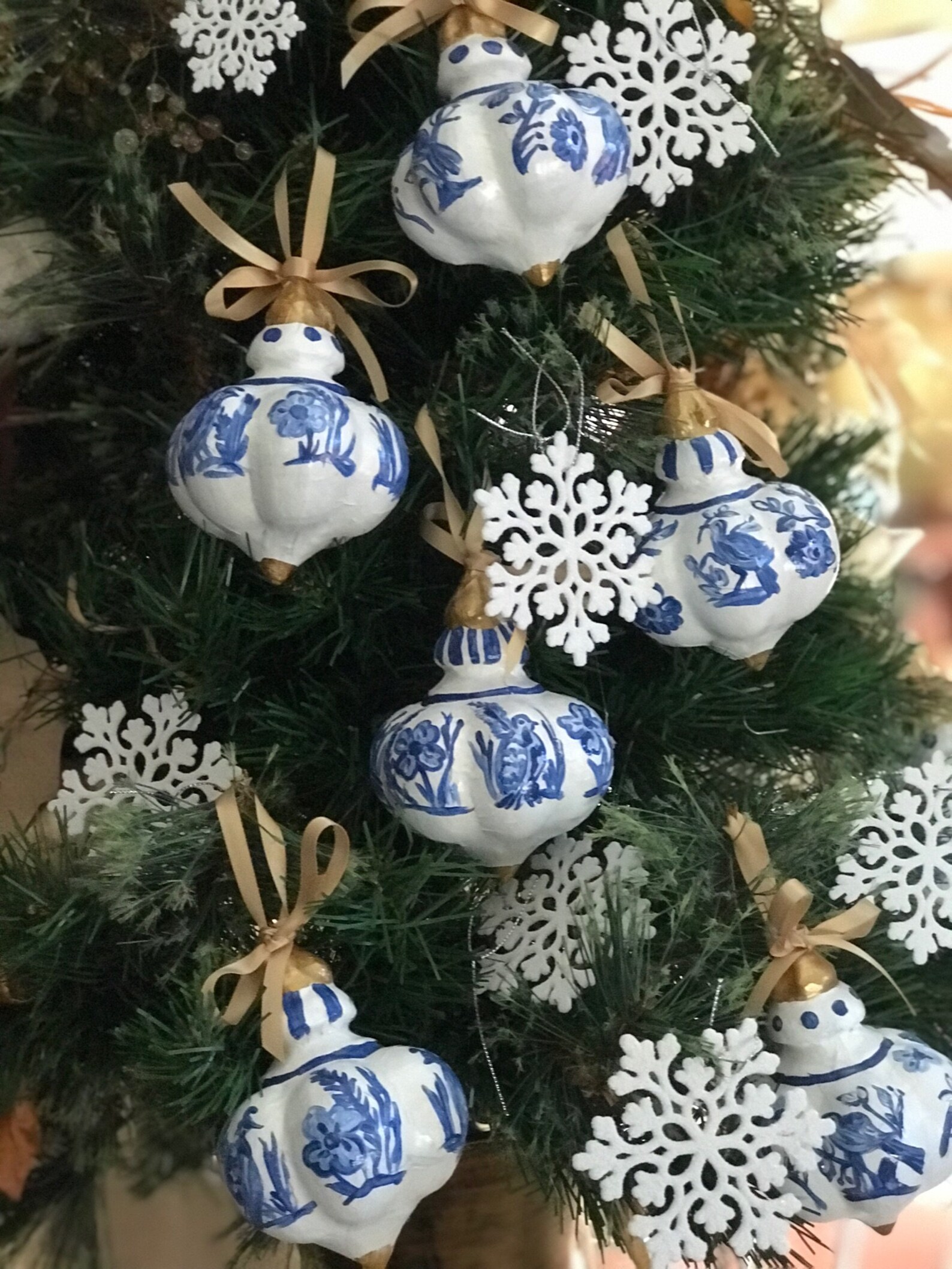 Handpainted Blue and White Paper Mache Ornaments - Etsy