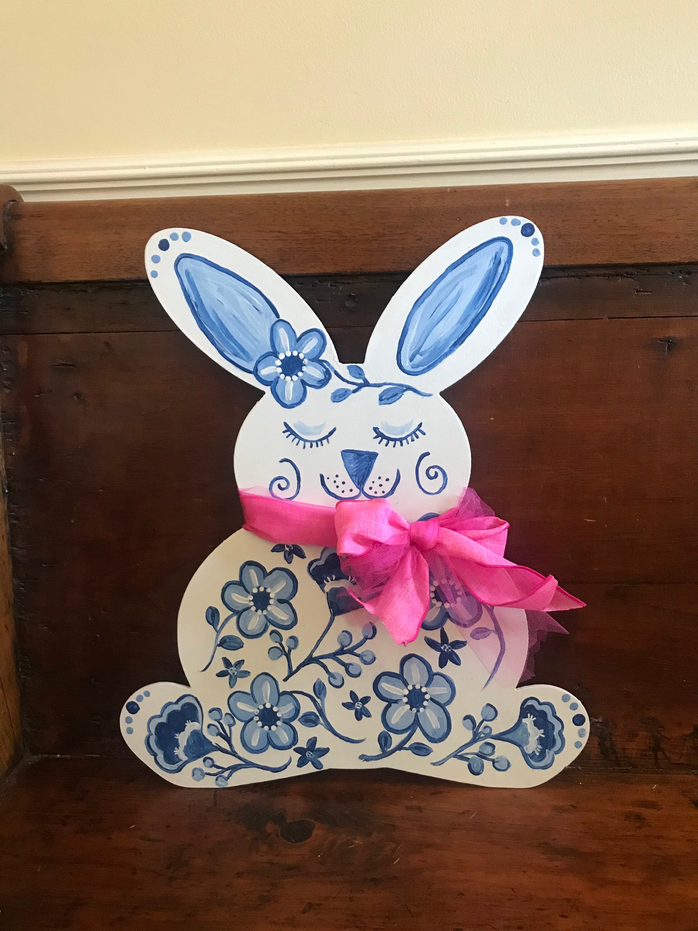 Blue and White Rabbit Door Hanger - Etsy