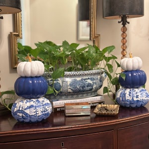 12-inch Tall Blue and White Stacked Pumpkins - Etsy