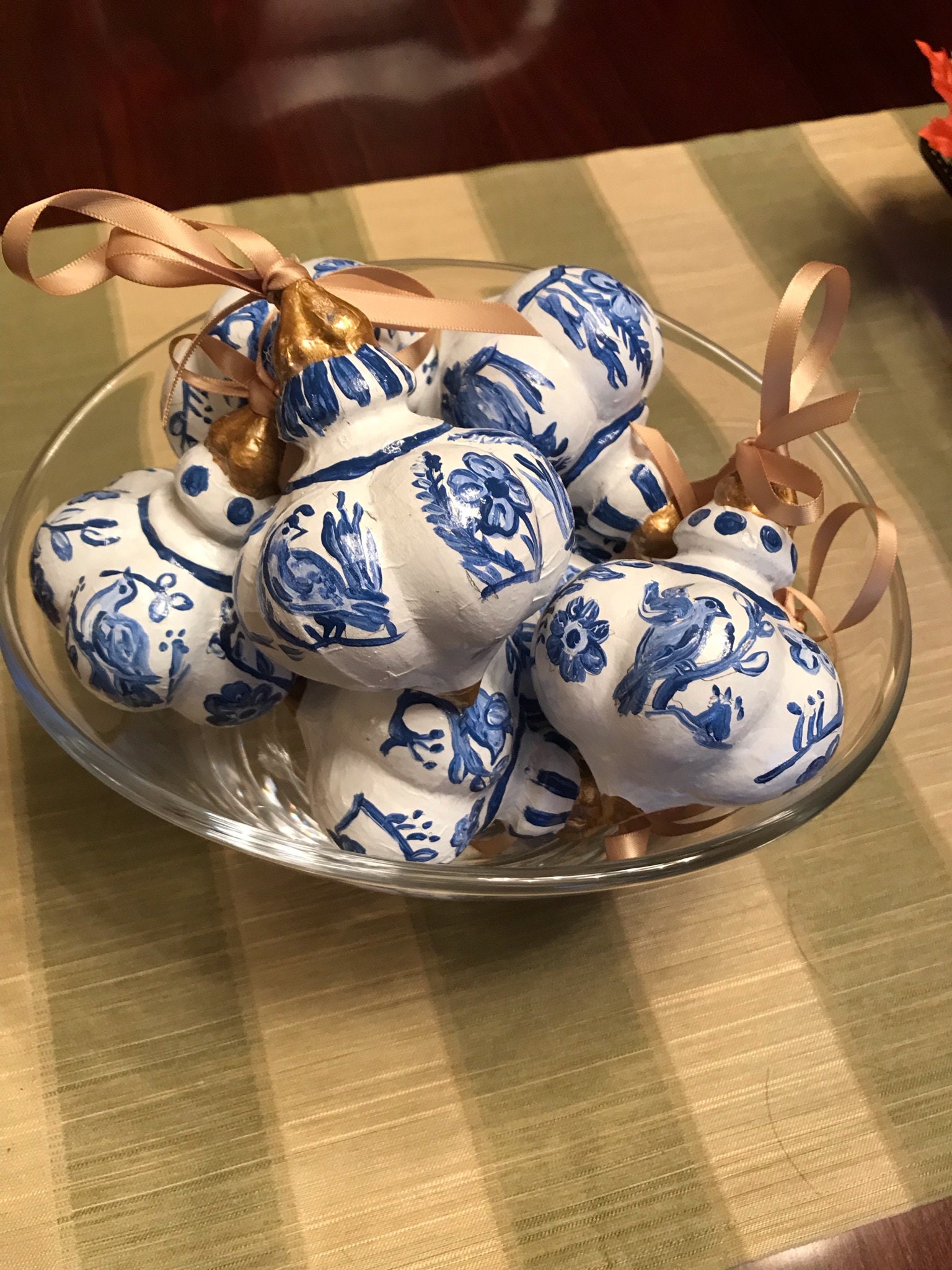 Handpainted Blue and White Paper Mache Ornaments - Etsy