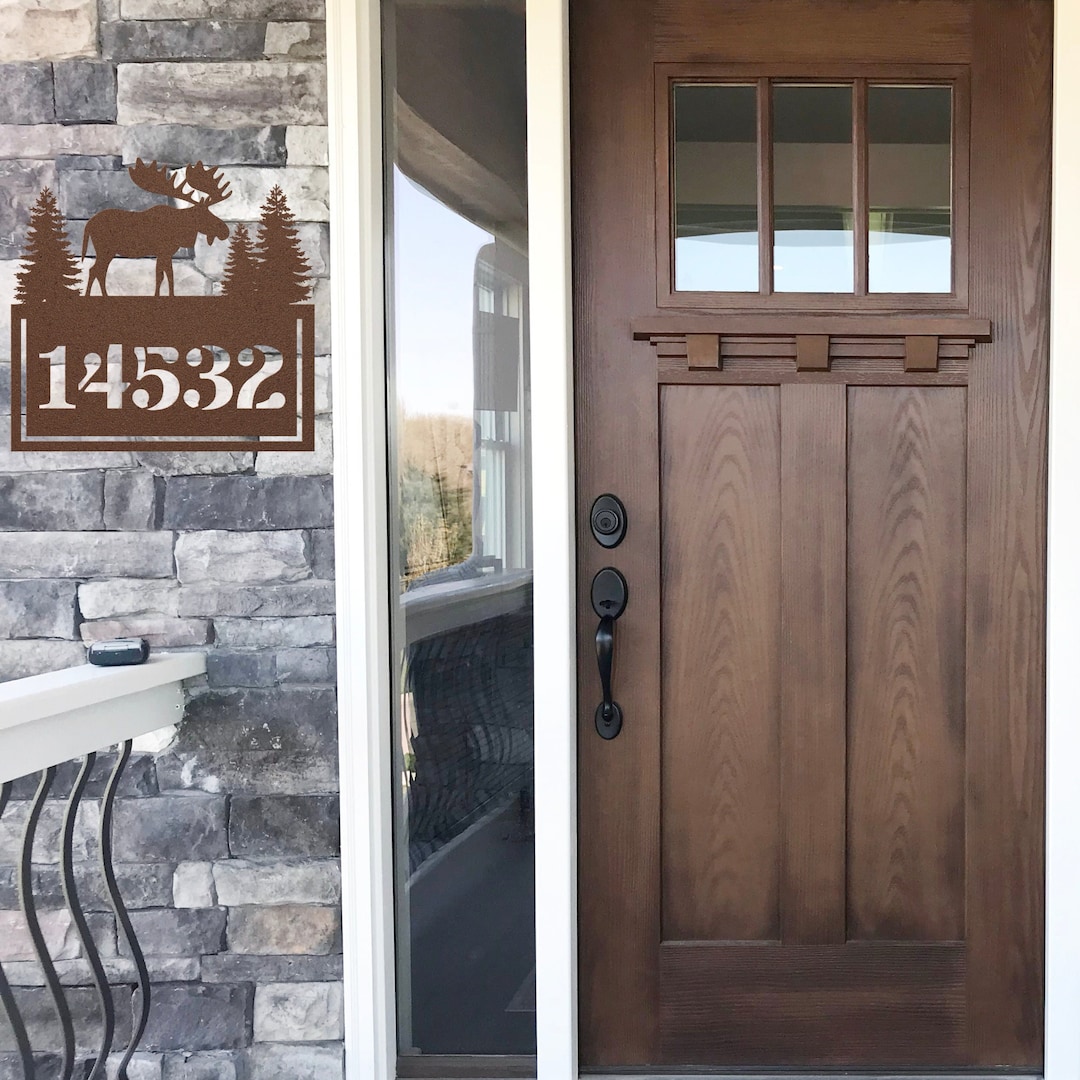 Rustic Metal Address Sign, Moose, Woods, Pine Trees, Cabin Address Sign ...