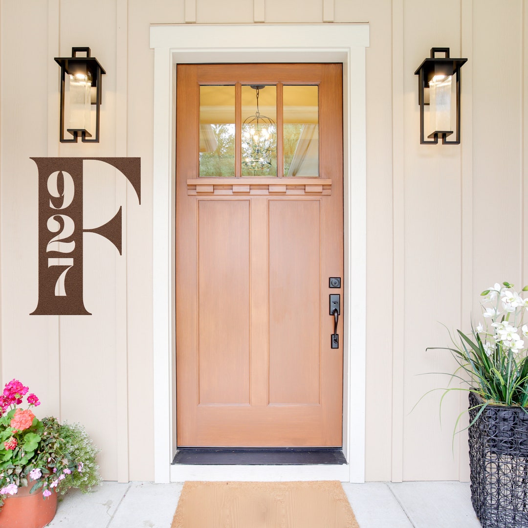 Monogram House Number Sign, Metal Initial House Numbers, Hanging ...