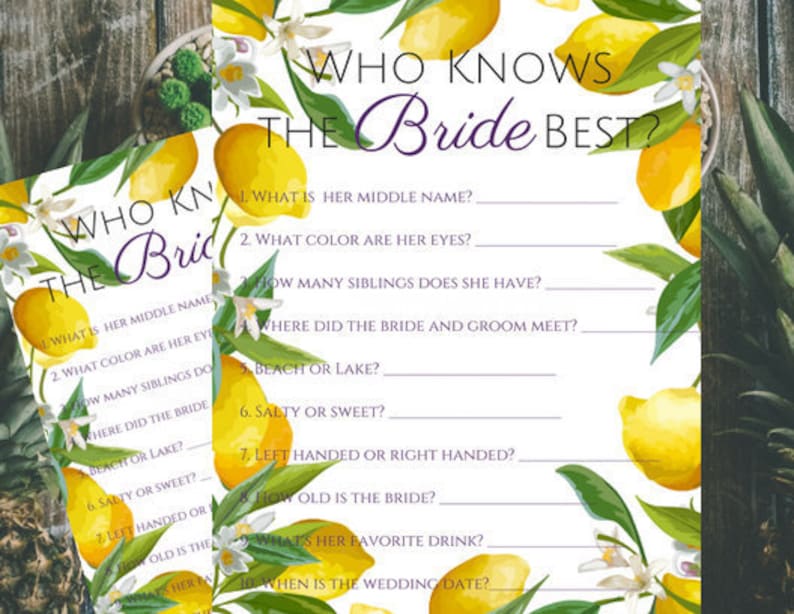 Who Knows the Bride Best Bridal Shower Game Lemon Capri Theme PDF ...
