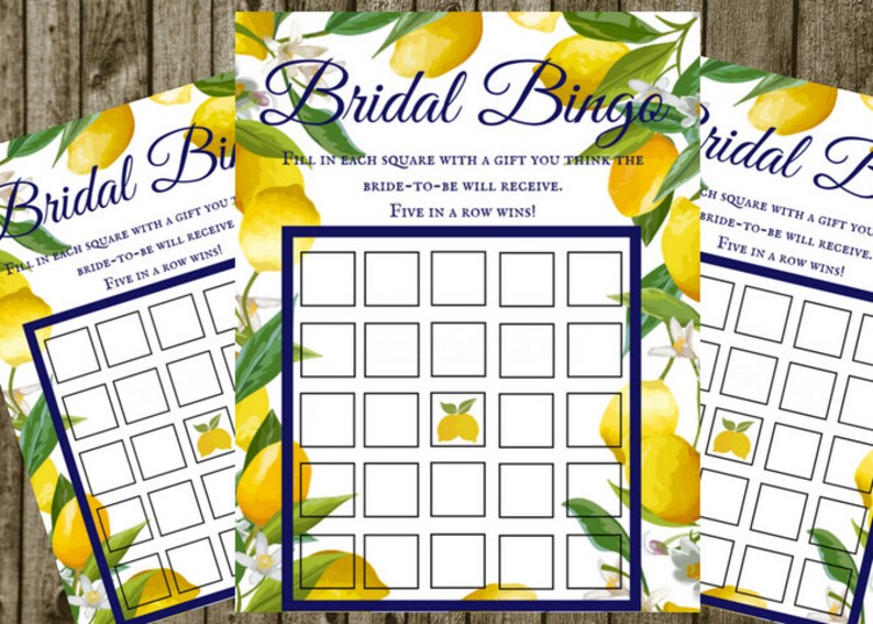 Bridal Shower Bingo Lemon Capri Theme Game Card Printable - Etsy