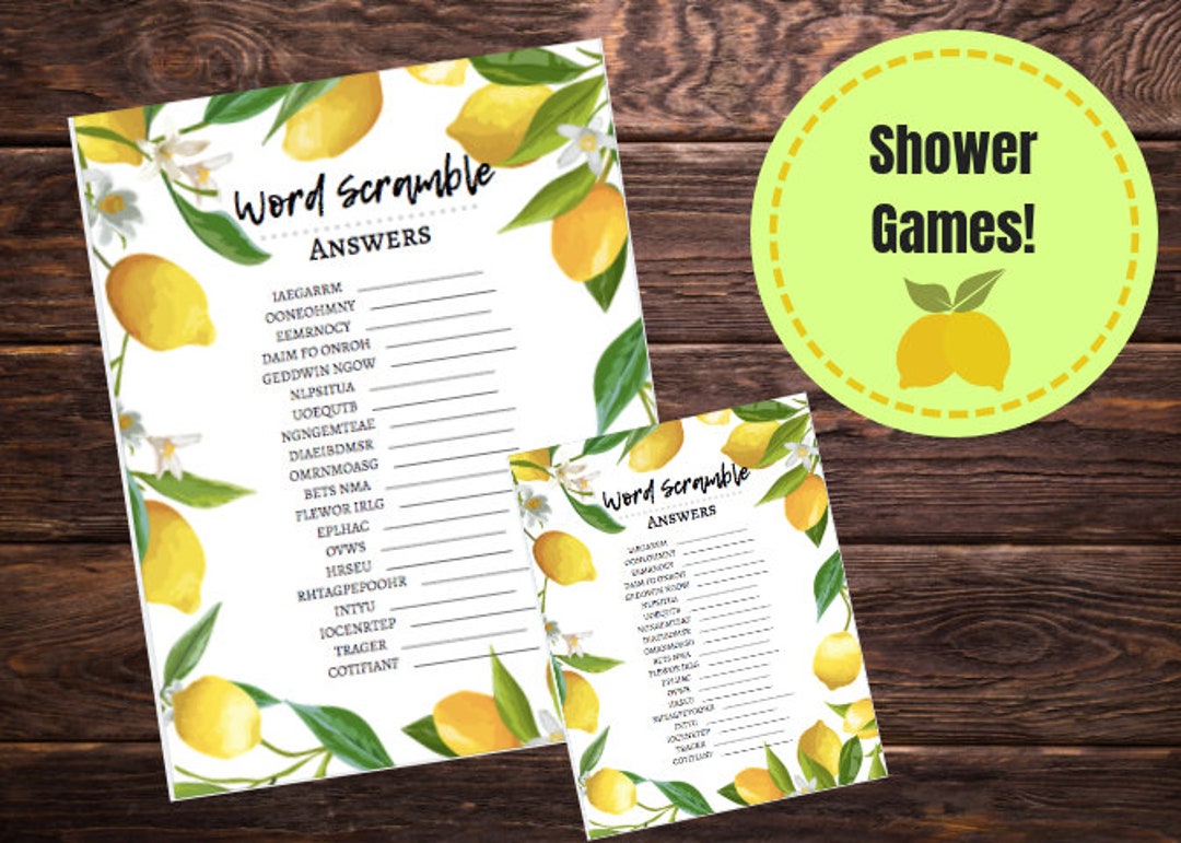 Lemon Theme Wedding Word Scramble Bridal Shower Game Instant Download ...
