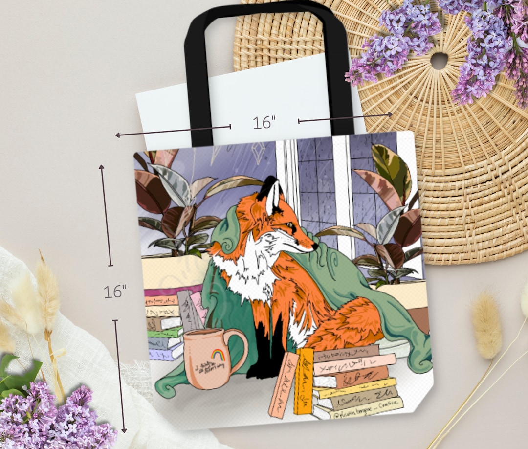 Librarian Fox Canvas Bag Digital Illustration of a Fox in a Library on ...